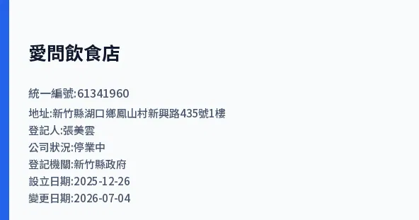 愛問飲食店的照片-統編 61341960(新竹縣) 公司登記資料與營業項目詳細圖表