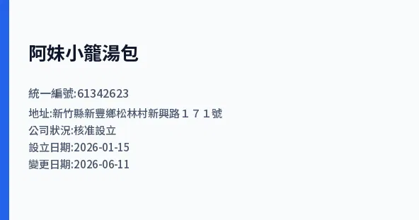 阿妹小籠湯包的照片-統編 61342623(新竹縣) 公司登記資料與營業項目詳細圖表
