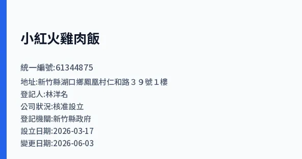 小紅火雞肉飯的照片-統編 61344875(新竹縣) 公司登記資料與營業項目詳細圖表