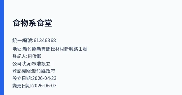 食物系食堂的照片-統編 61346368(新竹縣) 公司登記資料與營業項目詳細圖表