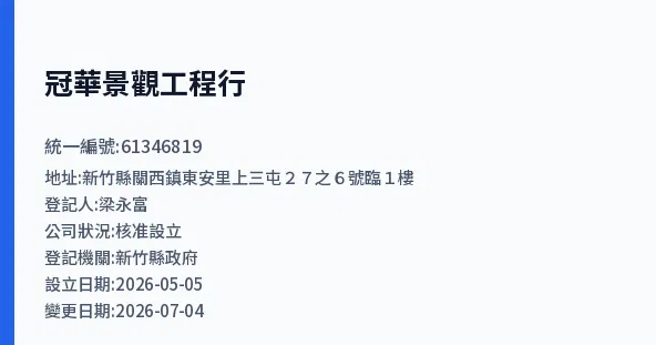 冠華景觀工程行的照片-統編 61346819(新竹縣) 公司登記資料與營業項目詳細圖表