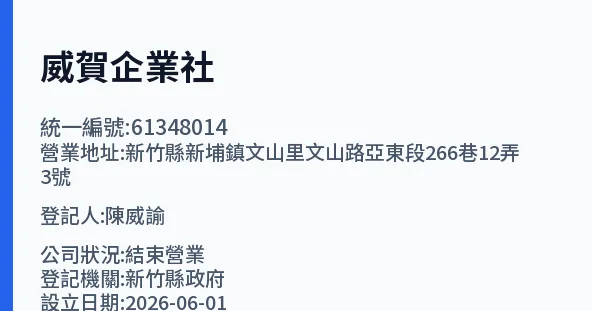 威賀企業社的照片-統編 61348014 公司登記資料與營業項目詳細圖表