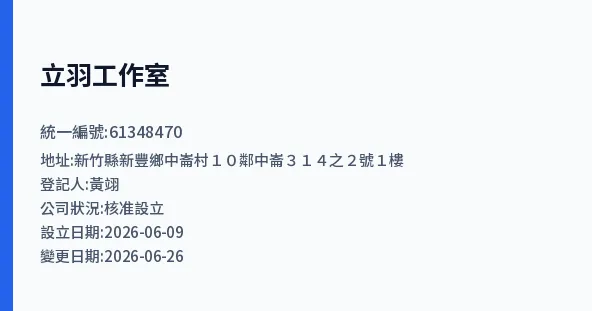 立羽工作室的照片-統編 61348470(新竹縣) 公司登記資料與營業項目詳細圖表