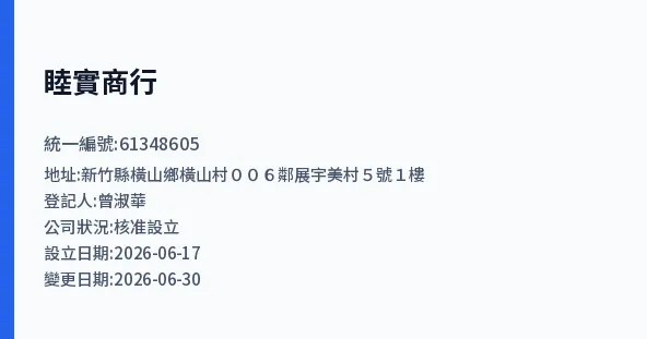 睦實商行的照片-統編 61348605(新竹縣) 公司登記資料與營業項目詳細圖表