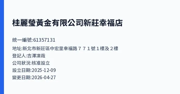 桂麗瑩黃金有限公司新莊幸福店的照片-統編 61357131(新北市) 公司登記資料與營業項目詳細圖表