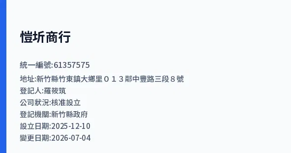 愷圻商行的照片-統編 61357575(新竹縣) 公司登記資料與營業項目詳細圖表