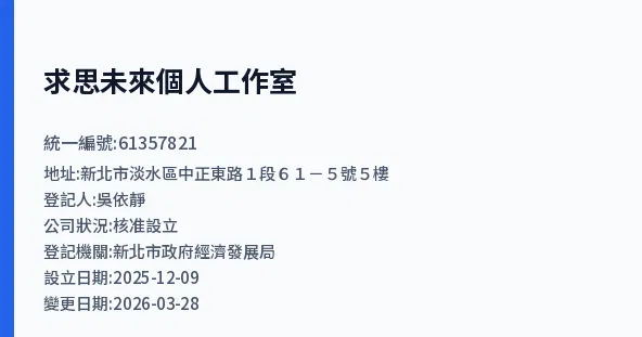 求思未來個人工作室的照片-統編 61357821(新北市) 公司登記資料與營業項目詳細圖表
