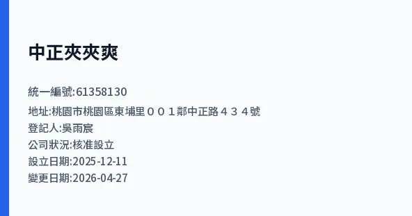 中正夾夾爽的照片-統編 61358130(桃園市) 公司登記資料與營業項目詳細圖表