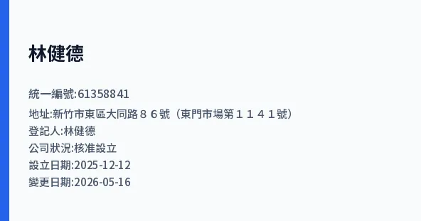 林健德的照片-統編 61358841(新竹市) 公司登記資料與營業項目詳細圖表