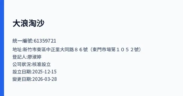 大浪淘沙的照片-統編 61359721(新竹市) 公司登記資料與營業項目詳細圖表