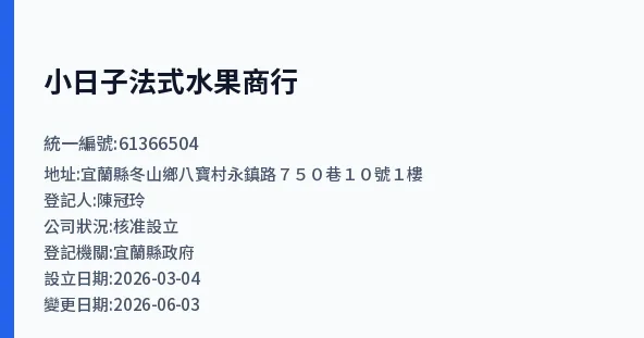 小日子法式水果商行的照片-統編 61366504(宜蘭縣) 公司登記資料與營業項目詳細圖表
