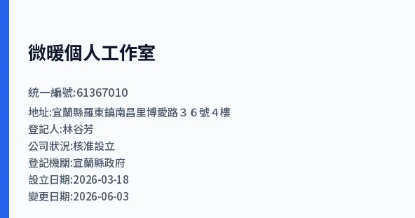微暖個人工作室的照片-統編 61367010(宜蘭縣) 公司登記資料與營業項目詳細圖表