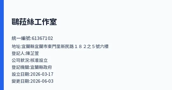 鷗菈絲工作室的照片-統編 61367102(宜蘭縣) 公司登記資料與營業項目詳細圖表