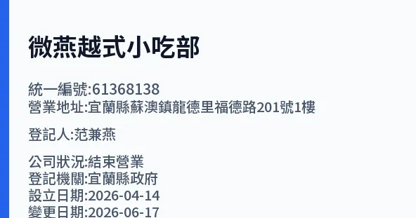 微燕越式小吃部的照片-統編 61368138 公司登記資料與營業項目詳細圖表