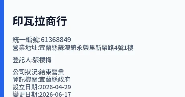 印瓦拉商行的照片-統編 61368849 公司登記資料與營業項目詳細圖表