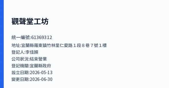 觀聲堂工坊的照片-統編 61369312 公司登記資料與營業項目詳細圖表