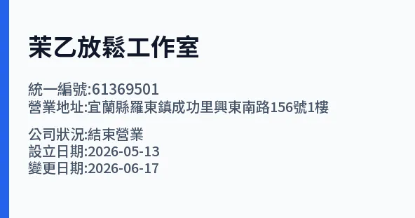 茉乙放鬆工作室的照片-統編 61369501 公司登記資料與營業項目詳細圖表