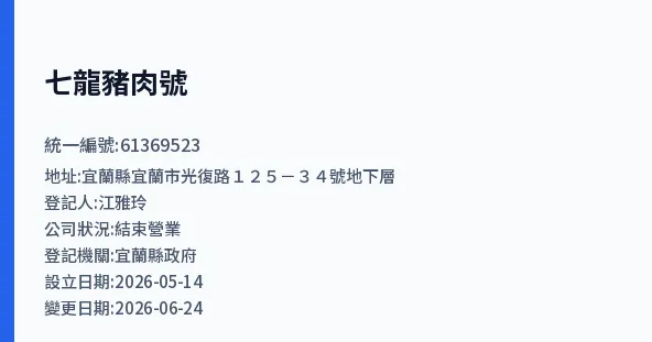 七龍豬肉號的照片-統編 61369523 公司登記資料與營業項目詳細圖表