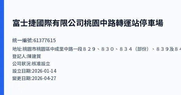 富士捷國際有限公司桃園中路轉運站停車場的照片-統編 61377615(桃園市) 公司登記資料與營業項目詳細圖表