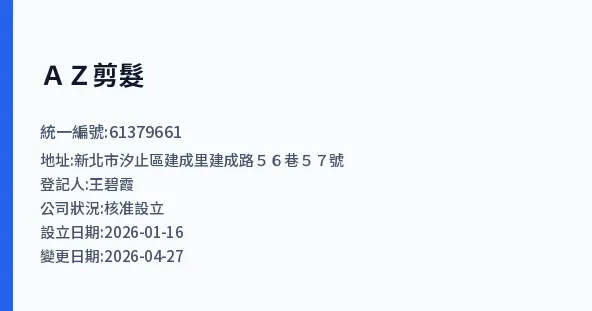 AZ剪髮的照片-統編 61379661(新北市) 公司登記資料與營業項目詳細圖表