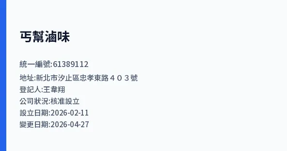 丐幫滷味的照片-統編 61389112(新北市) 公司登記資料與營業項目詳細圖表