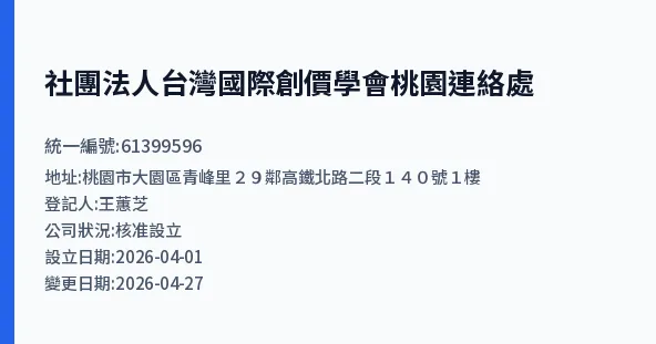 社團法人台灣國際創價學會桃園連絡處的照片-統編 61399596(桃園市) 公司登記資料與營業項目詳細圖表