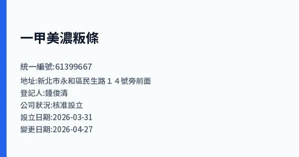 一甲美濃粄條的照片-統編 61399667(新北市) 公司登記資料與營業項目詳細圖表