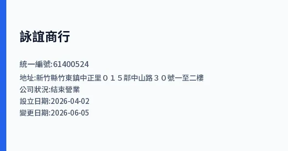 詠誼商行的照片-統編 61400524 公司登記資料與營業項目詳細圖表