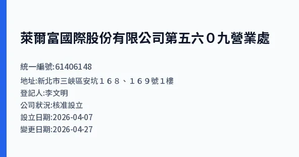 萊爾富國際股份有限公司第五六0九營業處的照片-統編 61406148(新北市) 公司登記資料與營業項目詳細圖表