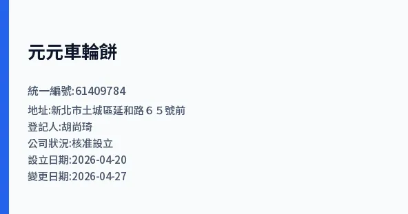 元元車輪餅的照片-統編 61409784(新北市) 公司登記資料與營業項目詳細圖表