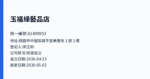 玉福緣藝品店的照片-統編 61409953(桃園市) 公司登記資料與營業項目詳細圖表