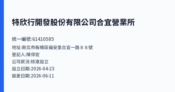 特欣行開發股份有限公司合宜營業所的照片-統編 61410585 公司登記資料與營業項目詳細圖表