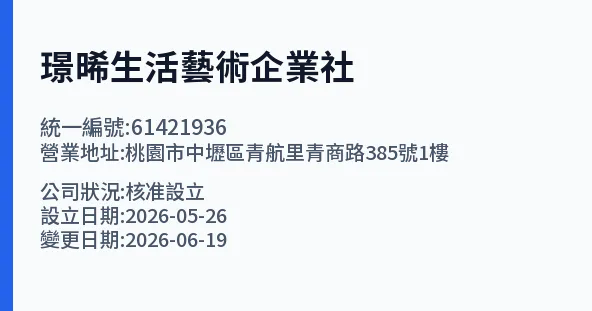 璟晞生活藝術企業社的照片-統編 61421936(桃園市) 公司登記資料與營業項目詳細圖表