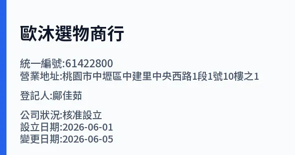 歐沐選物商行的照片-統編 61422800(桃園市) 公司登記資料與營業項目詳細圖表