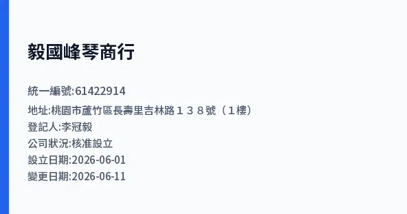 毅國峰琴商行的照片-統編 61422914(桃園市) 公司登記資料與營業項目詳細圖表