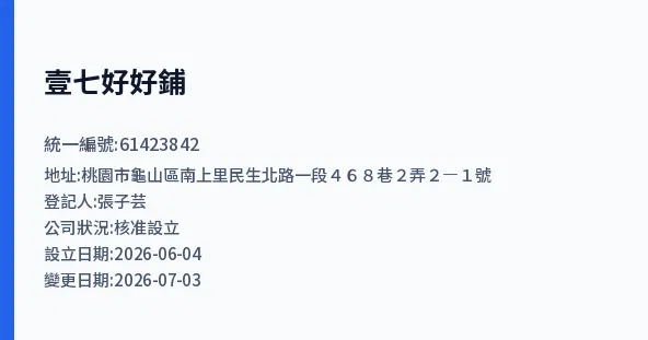 壹七好好鋪的照片-統編 61423842(桃園市) 公司登記資料與營業項目詳細圖表