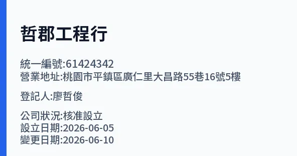 哲郡工程行的照片-統編 61424342(桃園市) 公司登記資料與營業項目詳細圖表