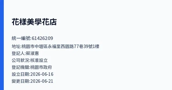 花樣美學花店的照片-統編 61426209(桃園市) 公司登記資料與營業項目詳細圖表