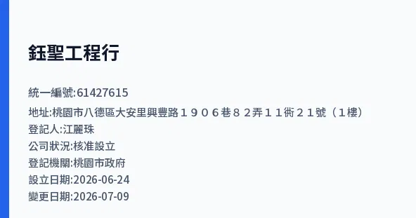 鈺聖工程行的照片-統編 61427615(桃園市) 公司登記資料與營業項目詳細圖表