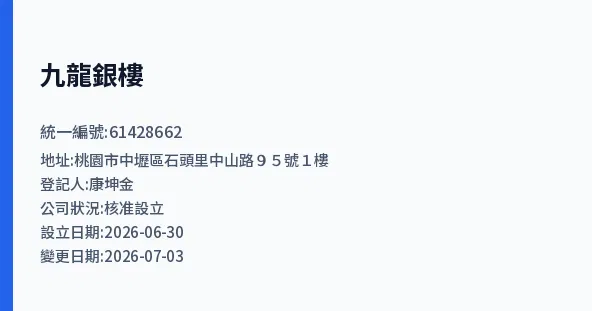 九龍銀樓的照片-統編 61428662(桃園市) 公司登記資料與營業項目詳細圖表
