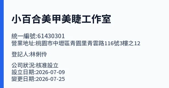 小百合美甲美睫工作室的照片-統編 61430301(桃園市) 公司登記資料與營業項目詳細圖表