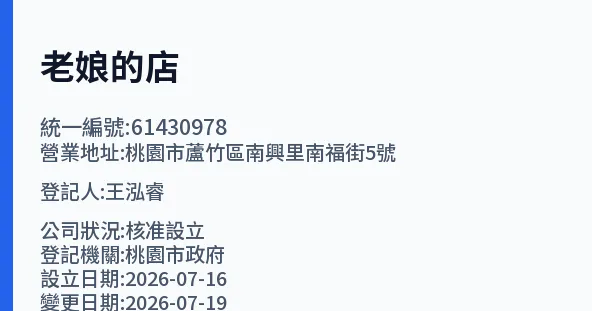 老娘的店的照片-統編 61430978(桃園市) 公司登記資料與營業項目詳細圖表