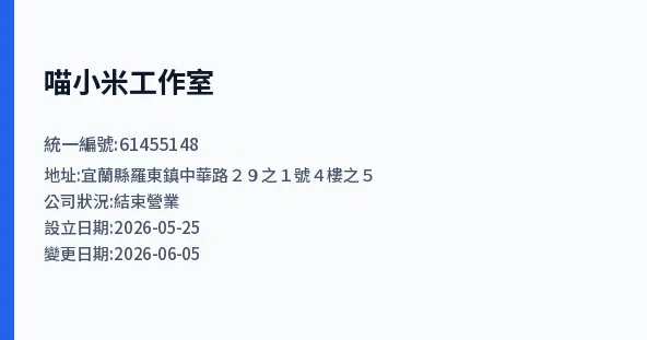 喵小米工作室的照片-統編 61455148(宜蘭縣) 公司登記資料與營業項目詳細圖表
