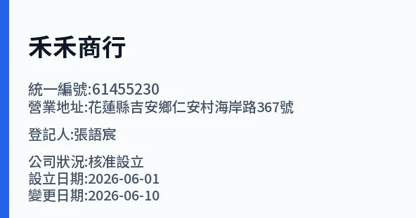 禾禾商行的照片-統編 61455230(花蓮縣) 公司登記資料與營業項目詳細圖表