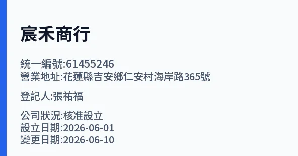 宸禾商行的照片-統編 61455246(花蓮縣) 公司登記資料與營業項目詳細圖表