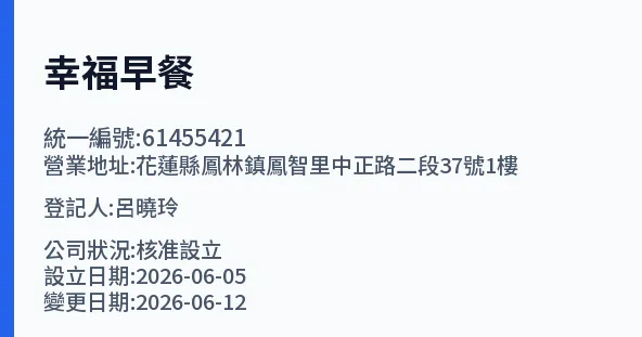 幸福早餐的照片-統編 61455421(花蓮縣) 公司登記資料與營業項目詳細圖表