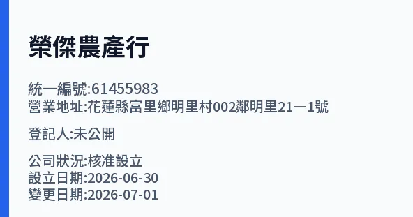 榮傑農產行的照片-統編 61455983(花蓮縣) 公司登記資料與營業項目詳細圖表