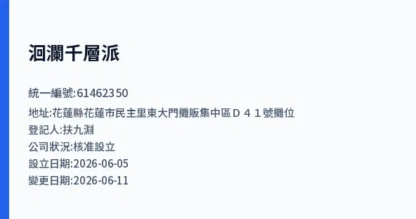 洄瀾千層派的照片-統編 61462350(花蓮縣) 公司登記資料與營業項目詳細圖表