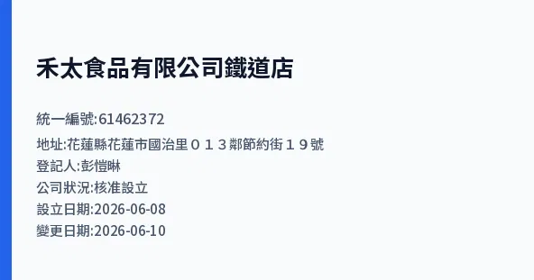 禾太食品有限公司鐵道店的照片-統編 61462372(花蓮縣) 公司登記資料與營業項目詳細圖表