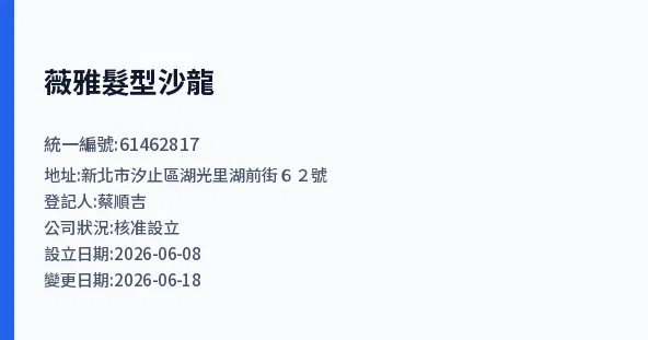 薇雅髮型沙龍的照片-統編 61462817(新北市) 公司登記資料與營業項目詳細圖表